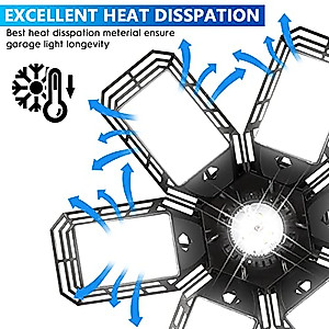 2 Pack LED Garage Lights 160W Deformable 6000LM Close to Ceiling Light Fixtures E26 E27 Screw-in Six Leaf Glow Lighting, Ultra Bright LED Shop Light with 6 Adjustable Panels for Work Shop Warehouse