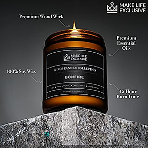 Scented Candles for Men | Bonfire, Mahogany & Teakwood Scented | Wood Wick, Long Lasting, Masculine Scents | Natural Soy Jar Candle for Home, Mancave & Bachelor Pad | The Perfect Mens Gift.