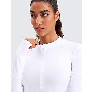 CRZ YOGA Women's Long Sleeve Crop Top Quick Dry Cropped Workout Shirts Half Quarter Zip Pullover Running Athletic Fall Shirt White Medium
