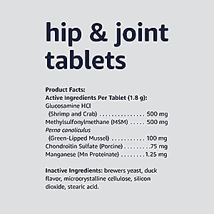 Amazon Basics Dog Hip & Joint Chewable Tablets, Duck Flavored, 120 Count (Previously Solimo)