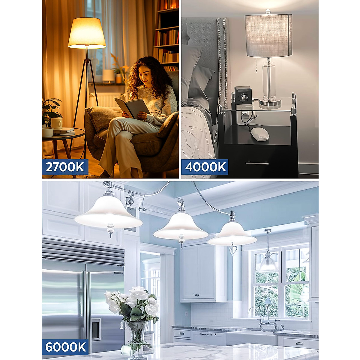 Nouscan Adjustable Light Bulb, 100W Equivalent, 5CCT A19 LED Light Bulb, E26 Base, 2700K 3000K 4000K 5000K 6000K, 1200LM, 13W E26 Medium Base Standard Light Bulb for Bedroom, Living Room, 4 Pack