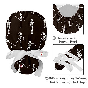 Dance Skeleton Bracket Working Caps with Buttons, Long Hair Scrub Hats Ponytail Holder for Women