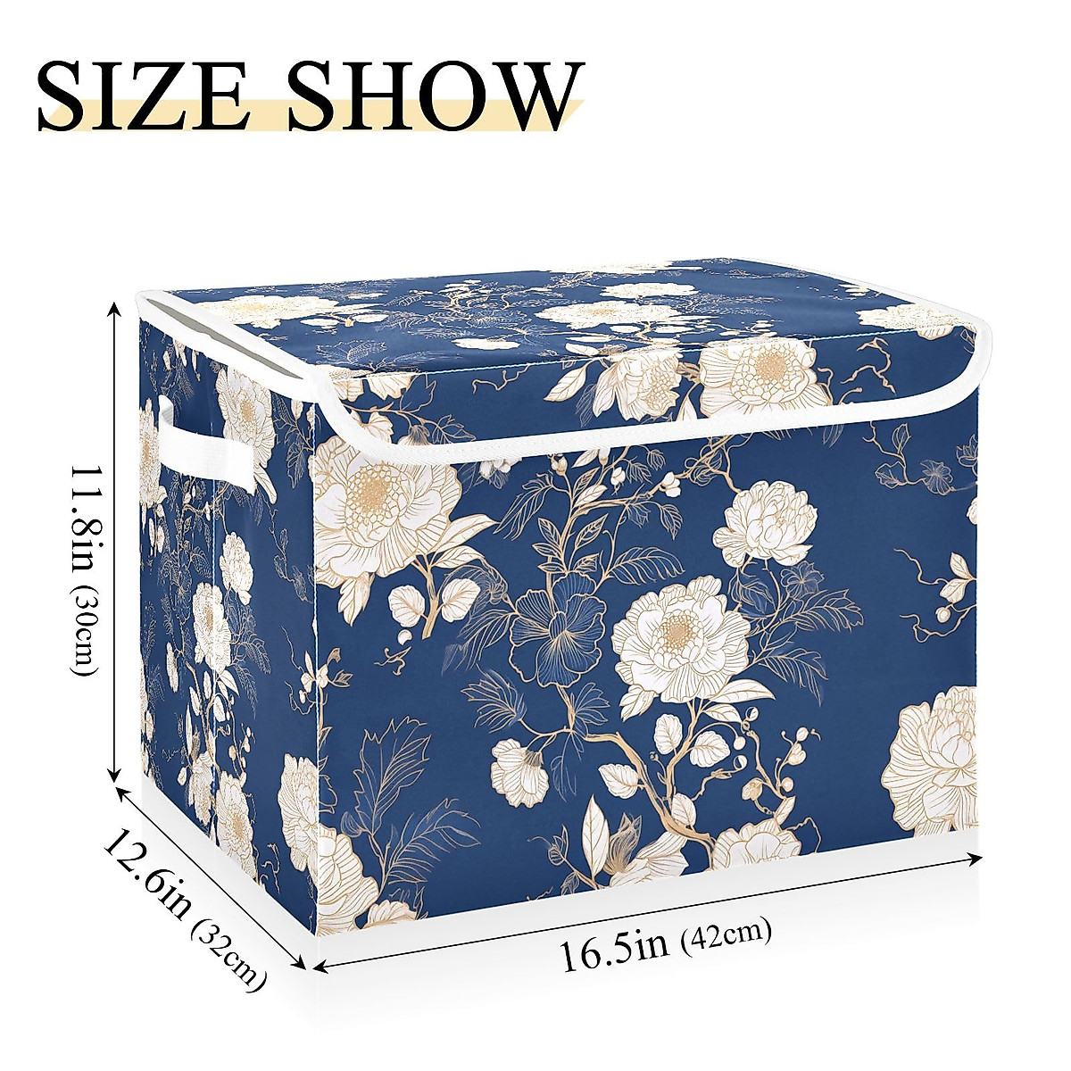 ALAZA Storage Bins Organizer Box Baskets Lidded Clothes for Shelves Closet Peony Navy Collapsible Stackable Storage Cubes Handles