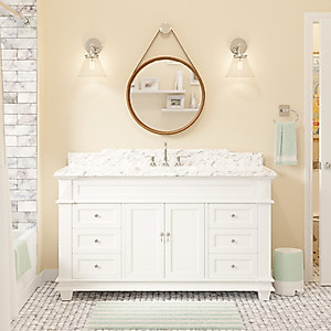 Kitchen Bath Collection Elizabeth 60-inch Single Bathroom Vanity (Carrara/White): Includes White Cabinet with Authentic Italian Carrara Marble Countertop and White Ceramic Sink