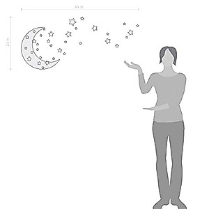 Moon and Stars Night Sky Vinyl Wall Art Decal Sticker Design for Nursery Room DIY Mural Decoration (White, 22x49 inches)