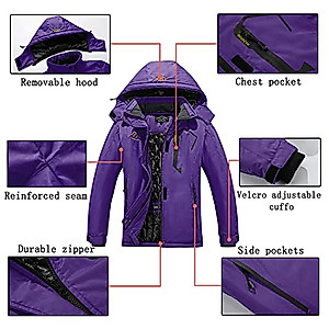 INVACHI Ladies Ski Jackets Waterproof Windproof Winter Coat With Detachable Hood