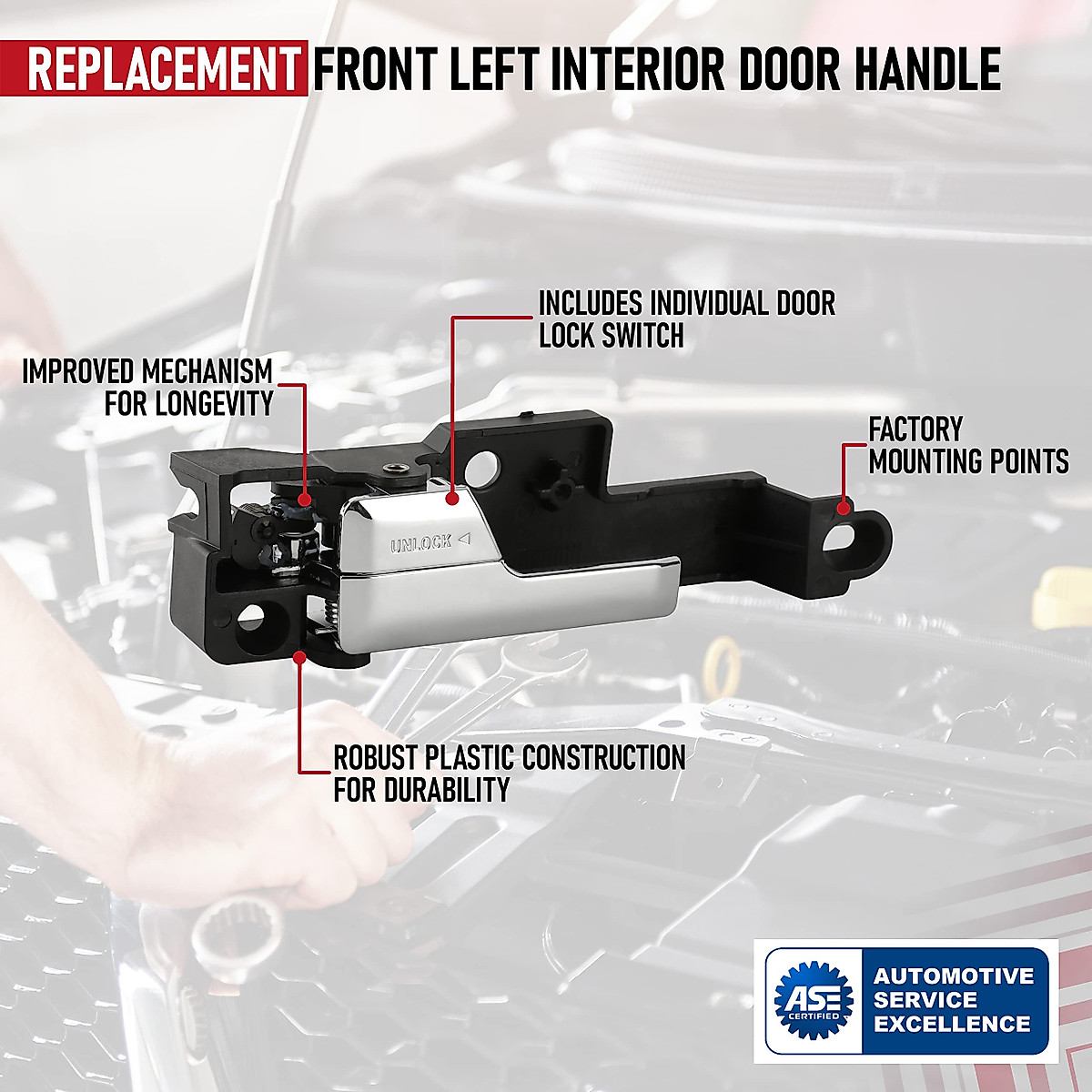 Front Left Interior Door Handle Chrome - Compatible with Ford, Lincoln and Mercury Vehicles - Fusion 2006 - 2012, MKZ 2007 - Zephyr, Milan - Replaces 6E5Z 5422601-A, 81702, 6E5Z5422601A, 92813