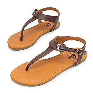 Trary Flat T-Strap Thong Sandal for Women BROWN 07