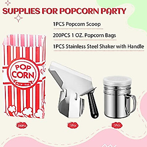 Essenya 202 PCS Popcorn Bags with Popcorn Scoop and Salt Shaker,1 oz Small Pop Corn Bags Popcorn Bags Individual Servings for Popcorn Machine Supplies Party Movie Night Theater (Professional, 202 PCS)