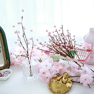 Trimgrace 12 Pack Pink Christmas Ornament Artificial Berry Stems 14" Fake Holly Berry Picks for Christmas Tree Vase DIY Wreath Crafts Home Decor