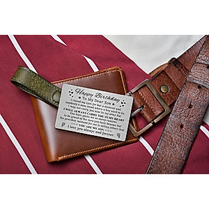 Ptzizi Happy Birthday to My Dear Son Steel Engraved Wallet Insert Card for Son Birthday Graduation Christmas Adult Gifts, A7