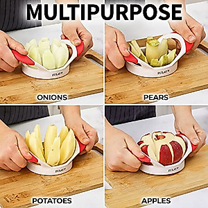 Zulay 8 Blade Apple Slicer and Corer - Easy Grip Apple Cutter With Stainless Steel Blades - Fast Usage Apple Corer And Slicer Tool That Saves Time & Effort (Cherry Red & White)