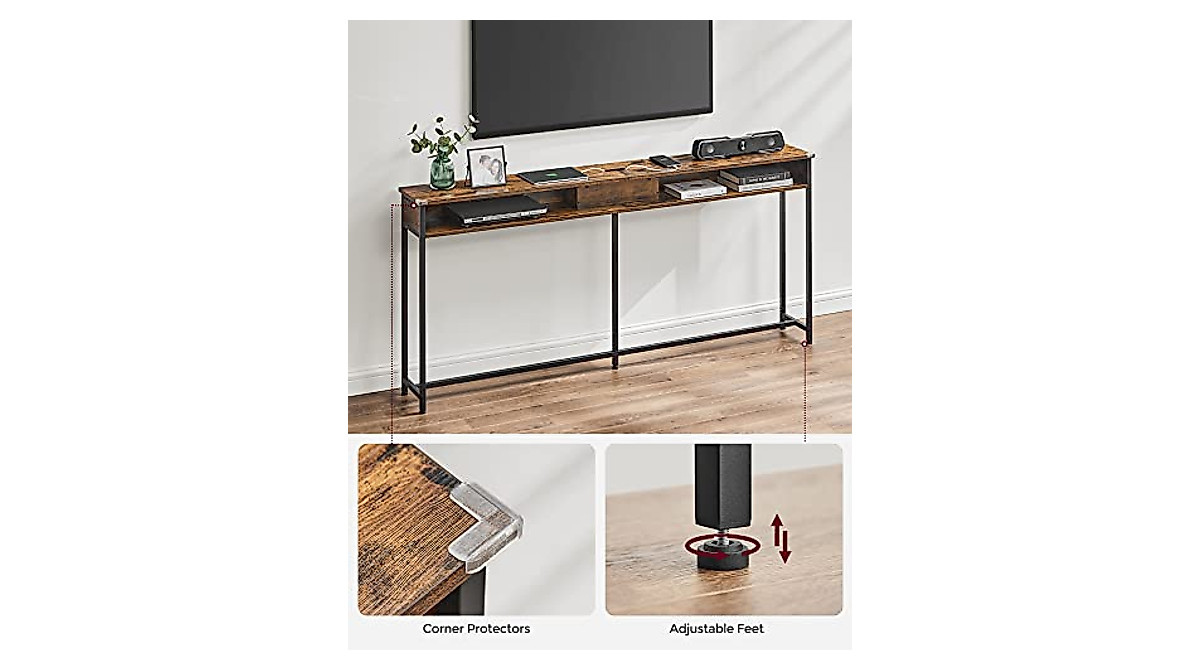 VASAGLE 70 Inch Console Table with Charging Station