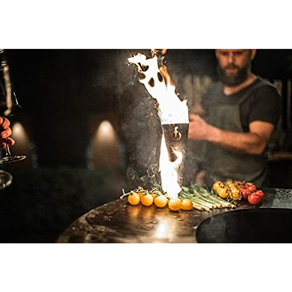 Forged Churrasco Flambadou, Cast Iron, Olive Wood