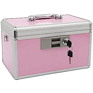 xydstay Medicine Lock Box,First Aid Safe Medication Storage Box,Layered Aluminum Daily Medicine Cabinet Family Use,12.2" x 7.9" x 7.5", Pink