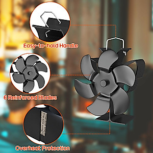 Hoyula 6 Blades Fireplace Fan, Wood Stove Fan Heat Powered Thermal Fan Heat Activaed for Wood Burning Fireplace, 2 Pack