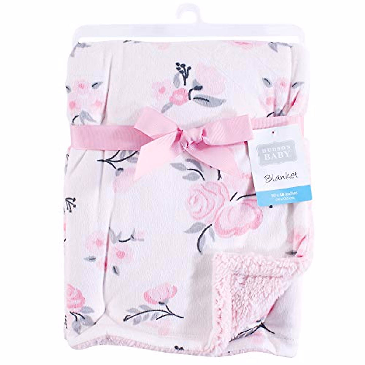 Hudson Baby Unisex Baby Plush Mink and Sherpa Blanket, Pink Floral, One Size
