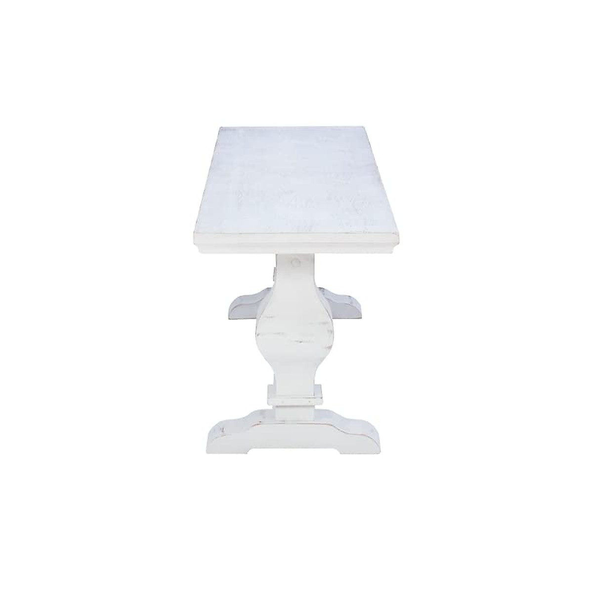 Linon Larson Solid Pine Wood Double Pedestal Dining Bench in Distressed White