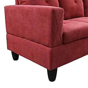 LOPOO 3-Piece 97.5'' L-Shaped Sectional Sofas with 66.5'' Chaise Lounge and Storage Ottoman, Flannelette Modular Large Living Room Couches for Home Office, Living Furniture Right Hand Facing (Red)