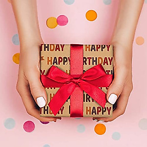 Geluode Birthday Wrapping Paper,4 Sheets Happy Birthday Gift Wrap, Brown Kraft Gift Wrapping Paper 20x28 Inches For Boys Girls Kids Birthday Baby Shower Wedding