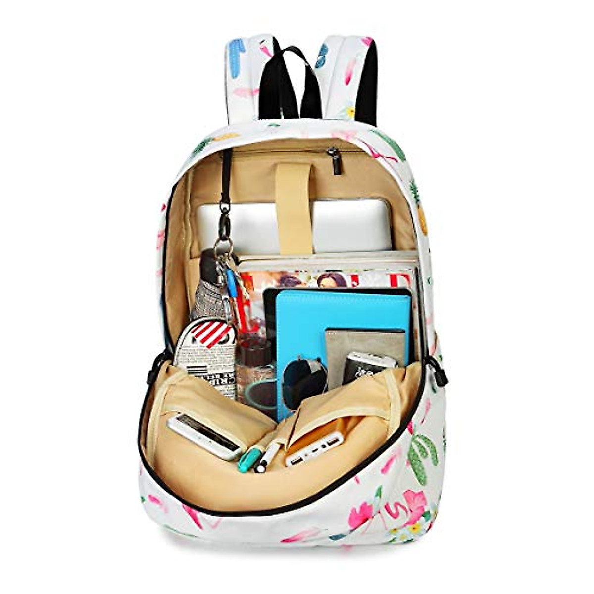 Joymoze Waterproof Cute School Backpack for Boys and Girls Lightweight Chic Prints Bookbag Flamingo