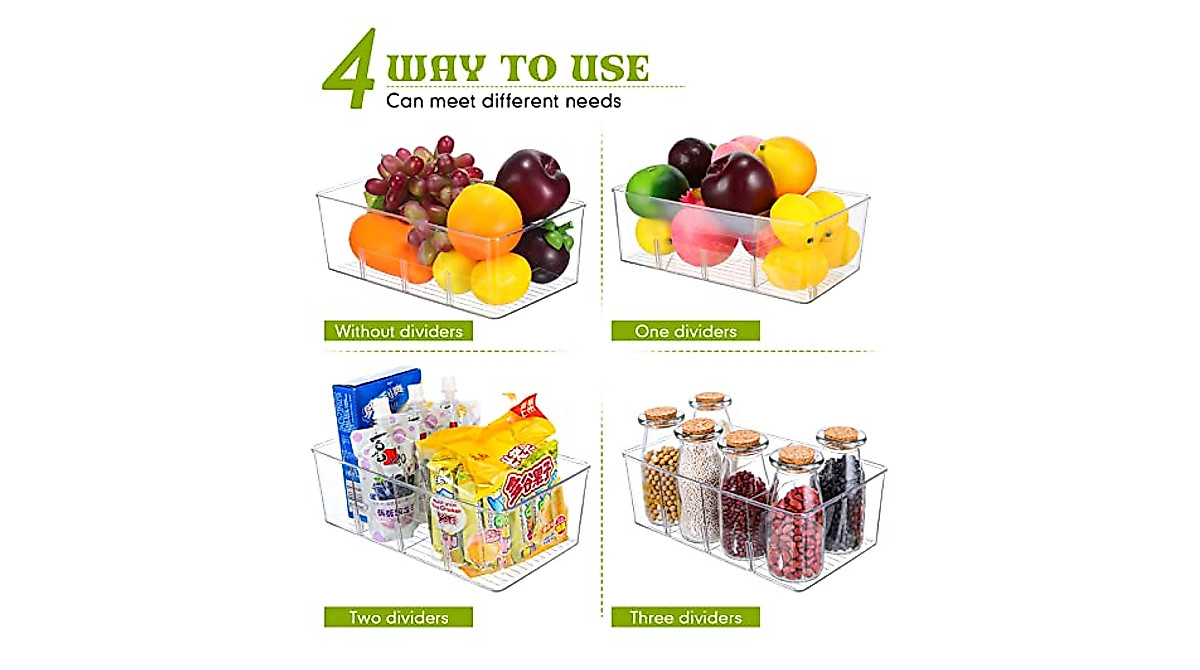 12pcs Clear Food Storage Organizer Bins with Dividers for Kitchen