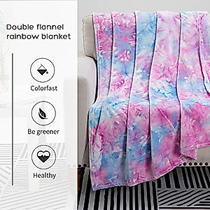 COCOPLAY W Colorful Throw Blanket, Rainbow Throw Blanket Super Soft Fuzzy Light Weight Luxurious Cozy Warm Microfiber Blanket for Bed Couch Living Room (Purple Rainbow, Throw (50"x60"))