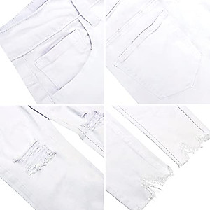 LONGYIDA Women's High Rise Ripped Skinny Jeans Stretch Slim Fit Distressed Destroyed Denim Ankle Pants(White,L)