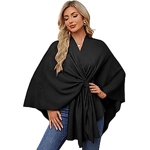 PULI Women's Elegant Shawl Wraps Soft Open Front Poncho Sweater for Spring Fall Winter Black