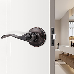 Probrico (5 Pack Privacy Door Lever[Thumb Turn Lock on The Inside],Locking Door Handle Set for Bedroom & Bathroom Doors,Keyless Oil Rubbed Bronze Wave Door Lock, Reversible Right & Left Side Handed