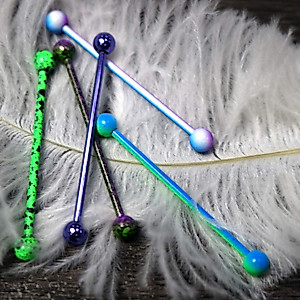 OUFER 14G 5 PCS Surgical Steel Industrial Barbell Green Purple Blue Splatter Industrial Piercing for Women Men Cartilage Earrings 38mm Body Jewelry Piercing