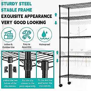 BLKMTY 5 Tier Wire Shelving Unit Height Adjustable Storage Shelves Compact Metal Shelves with Wheels for Pantry Garage Organizer Kitchen NSF Metal Storage Rack 30"x14"x60", Black