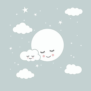Smiling Moon Stars Clouds Wall Decals Peel and Stick Stickers Art Mural Decor for Home Dorm Party Nursery