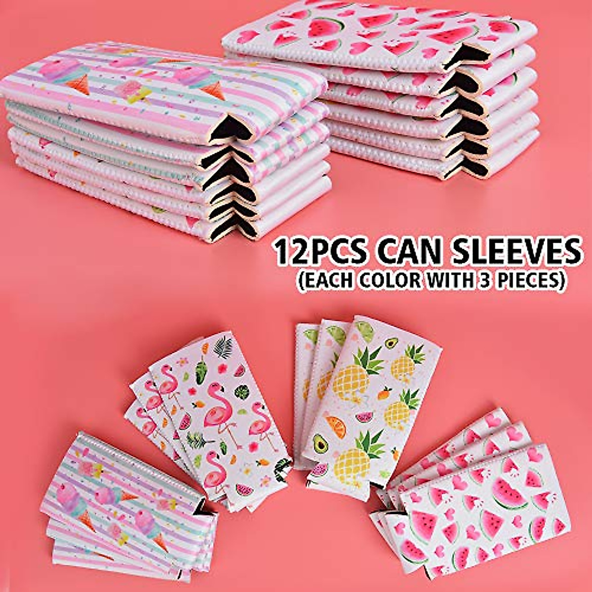 Neoprene Slim Can Sleeves - Set of 12 Can Sleeves Beer Soda Drink Coolies Caddies Collapsible Reusable Thermocoolers for Weddings Bridal Shower Birthday Bachelorette Parties
