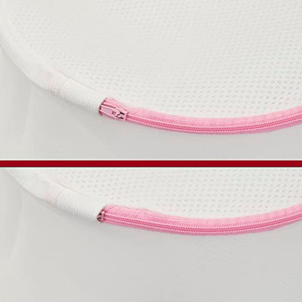 Household Essentials Bra Wash Bag, Large, Soft Polyester Mesh, Dual Zippered Compartments, Snag and Tangle Resistant, Contoured Design, Perfect for Expensive or Delicate Lingerie, White and Pink Trim