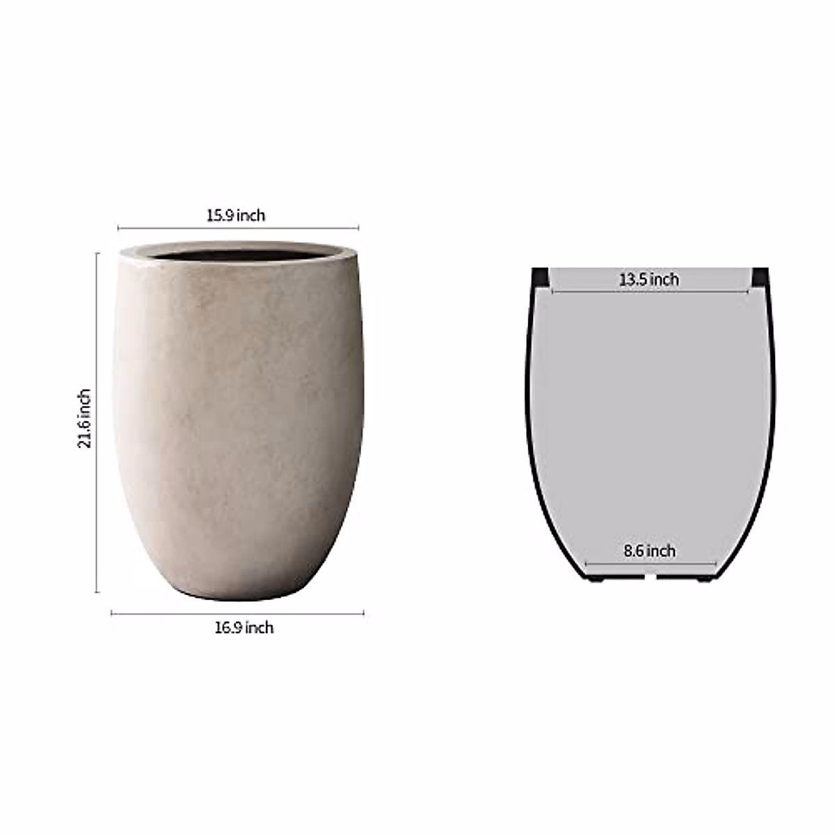 Kante 21.7" H Weathered Concrete Tall Planter, Large Outdoor Indoor Decorative Pot with Drainage Hole and Rubber Plug, Modern Round Taper Style for Home and Garden