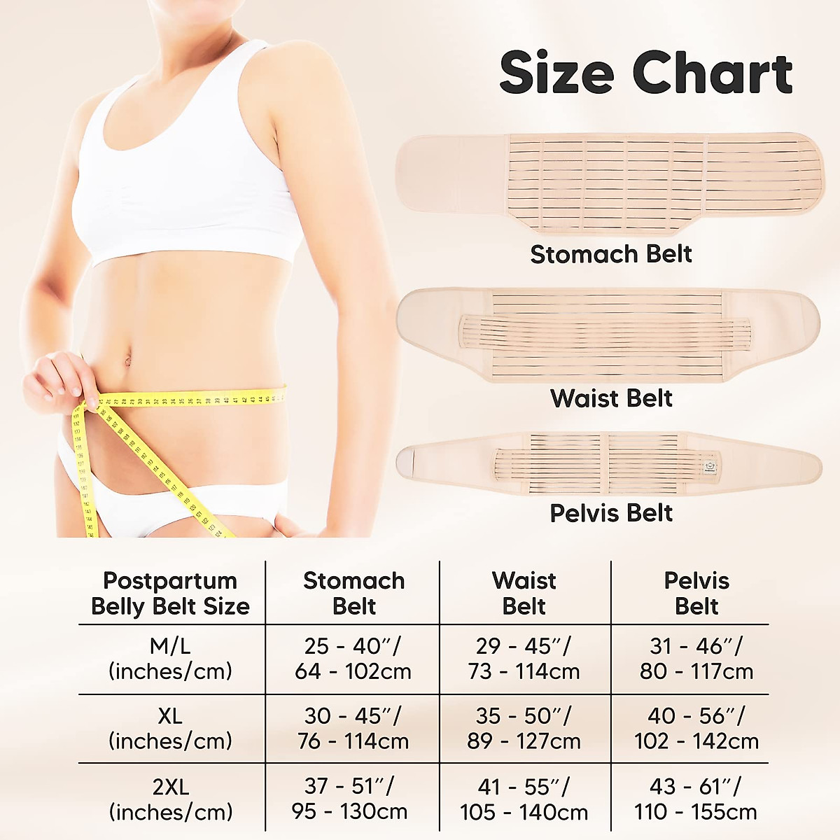 3 in 1 Postpartum Belly Support Recovery Wrap – Postpartum Belly Band, After Birth Brace, Slimming Girdles, Body Shaper Waist Shapewear,Post Surgery Pregnancy Belly Support Band (Classic Ivory,2XL)