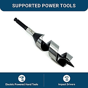 Benchmark Abrasives 1-1/2" Auger Drill Bit for Wood, 7/16” Hex Shank, Fast Drilling Bits for Soft and Hard Wood, Plastic, Plywood, Lumber, Drywall, and Composite Materials (1-1/2")