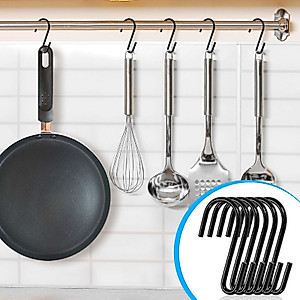 YAMAJA 30 Pack Small S Hooks for Hanging Spoons Pans Pots Kitchenware, Metal S Hooks for Hang Bags Towels, Apply Bathroom Office Tool Room, Black, 2.4 Inch