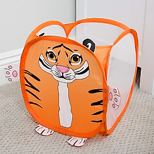 Smart Design Kids Pop Up Organizer with Animal Print - VentilAir Mesh Netting - for Toddlers, Baby Clothes, Plushies, and Toys - Home Organization - Cube - 10.5 x 11 Inch - Orange Tiger