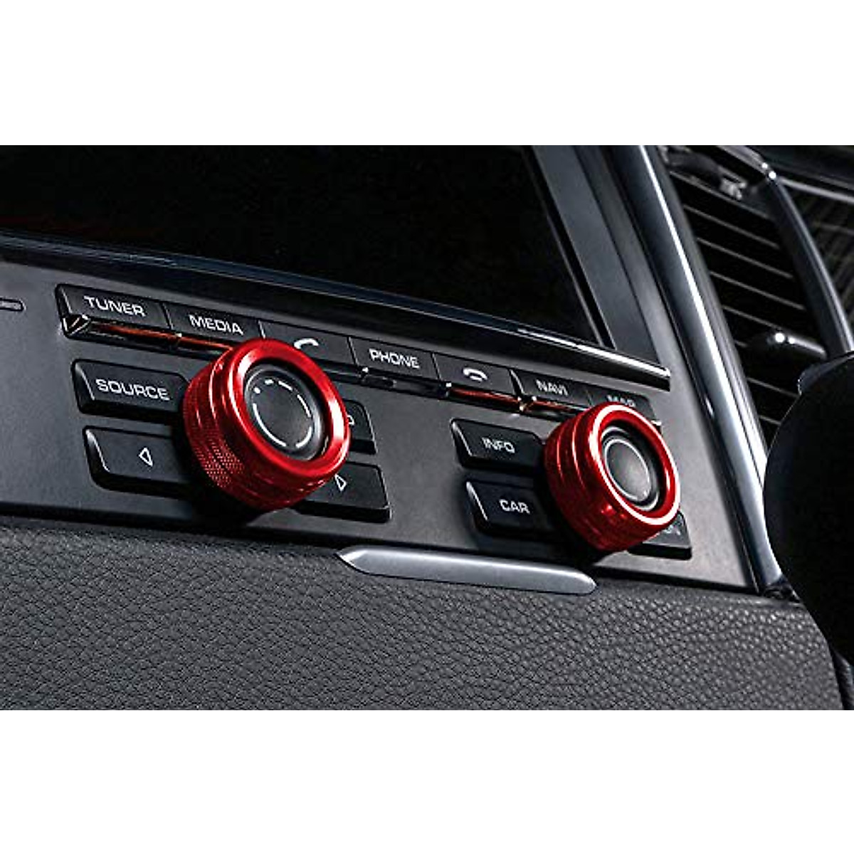 iJDMTOY 2pc Red Sports Aluminum AC Climate Control and Radio Volume Knob Ring Covers Compatible With Porsche 2014-up Macan, 2011-2018 Cayenne, 2010-2016 Panamera, 2012-2019 911