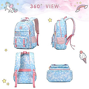 KIDNUO Girls Backpack 15.6 Inch Laptop School Bag Cute Kids Kindergarten Elementary Backpacks Middle Schoolbag Large Bookbags for Women Teens Students Anti Theft Travel Daypack (Blue)