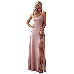 Ever-Pretty Women's V Neck Bridesmaid Dresses, Spaghetti Strap Maxi Dress Party Dress, Formal Dresses, Long Dress Dusty Rose US14