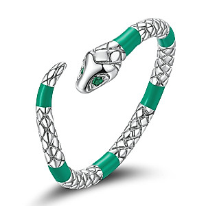 Teleye Fluorescent Green Snake Open Ring Statement Ring 925 Sterling Silver Engagement Ring Promise Ring for Women