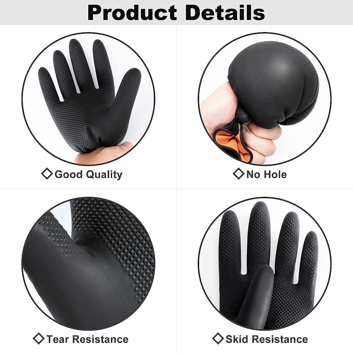 ThxToms Dishwashing Gloves, 3 Pairs Reusable Latex Cleaning Gloves for Housework, Kitchen, Bathroom, Extra Large, Black