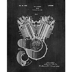 Motorcycle Patent Art Prints - Set of SIX 8"x10" - Wall Decor - Great Gift for Motorcycle Lovers - Chalkboard