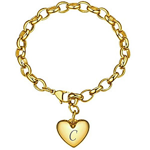 GOLDCHIC JEWELRY Heart Bracelets for Women, Smooth Polished Letter C 316L Stainless Steel Bracelet Jewerly Gifts For Her/Family,Valentine's Day Gift
