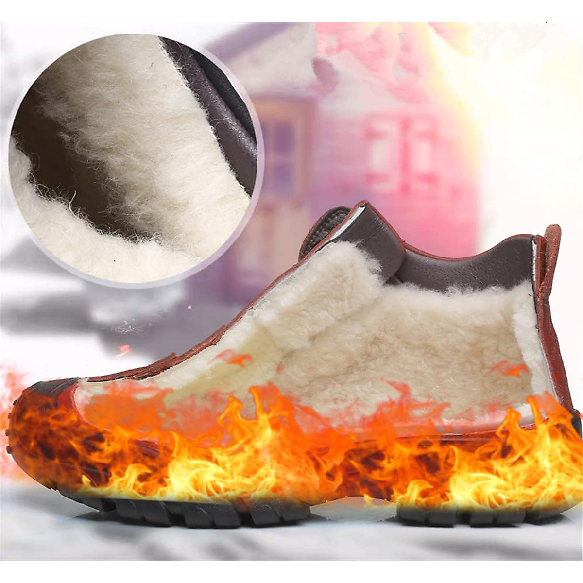 crazynekos Mens Winter Fashion Trekking Backpacking Snow Boots Water Resistant Shoes Non-Slip Fully Fur Lined Breathable Lightweight Hiking Boot (Khaki,8.5)