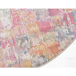 Unique Loom Estrella Collection Abstract, Bright Colors, Distressed, Modern Area Rug, 8 ft x 8 ft, Multi/Beige
