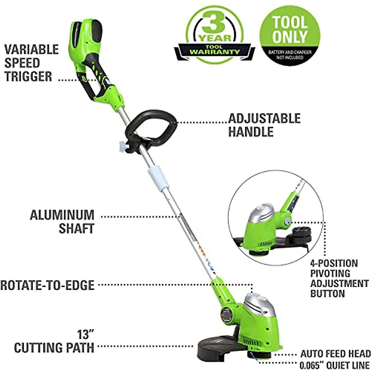 Greenworks 40V 13" String Trimmer / Edger, Battery and Charger Not Included